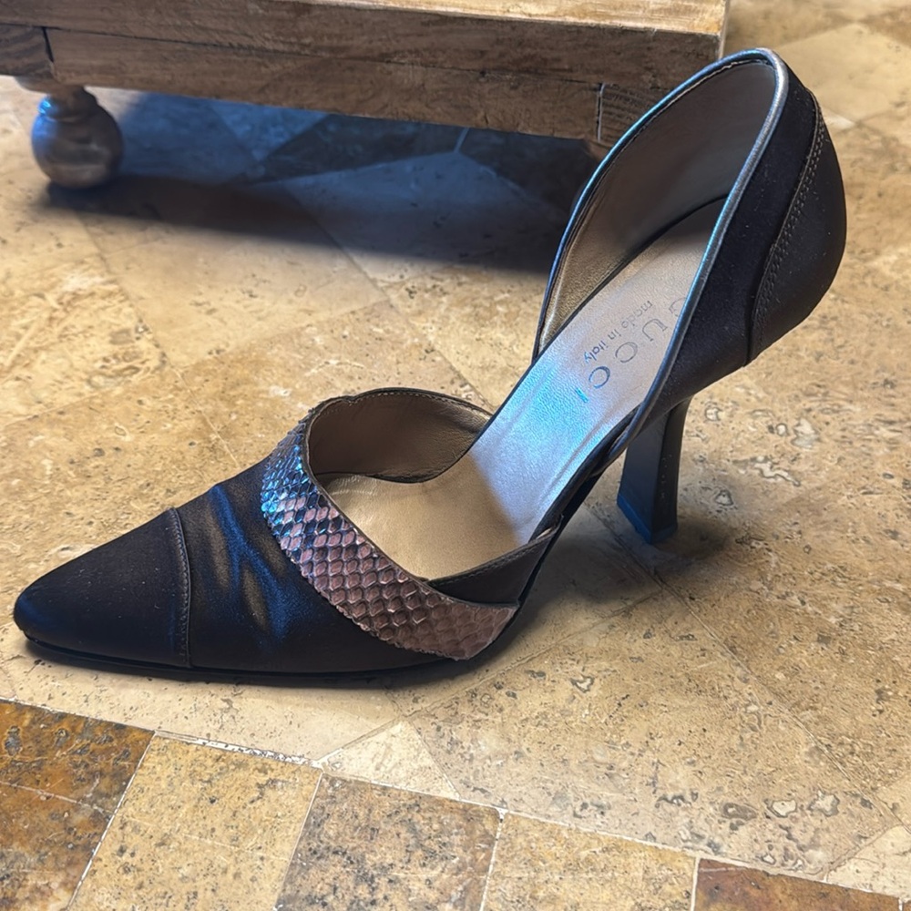 Vintage Gucci Brown Satin Hell With Python Detail - Gem